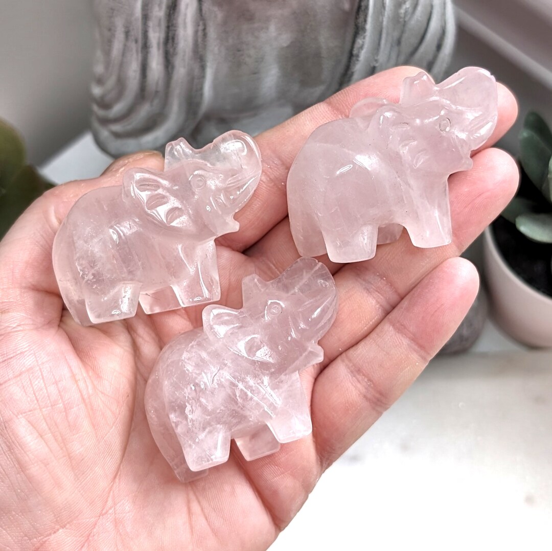 Rose Quartz Elephant, Small Elephant Carving, Good Luck Figurines ...