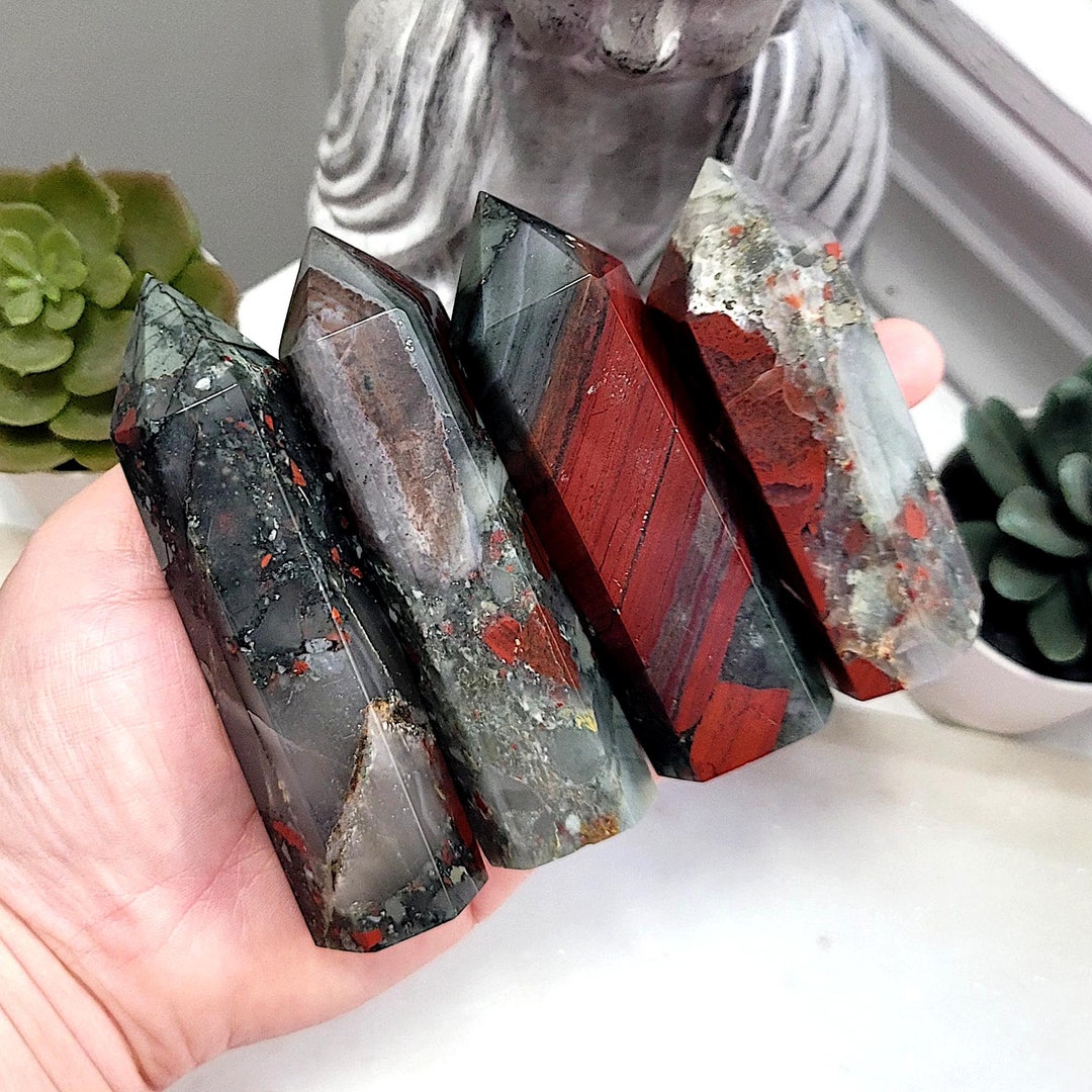 African Bloodstone Points, Deep Red Bloodstone, Crystal for Display ...