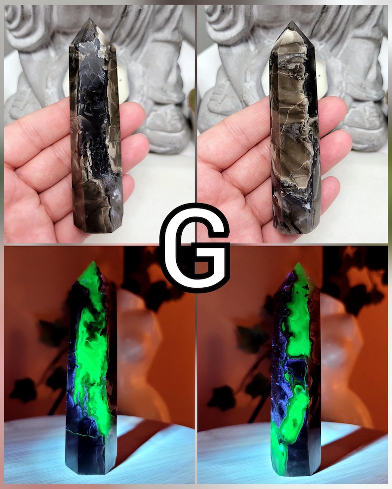 UV Volcano Agate Towers, Green Reactive Agate, Fluorescent Reaction ...