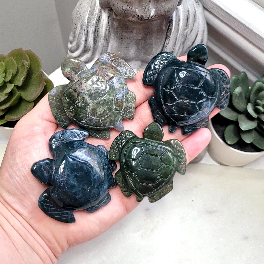 Moss Agate Turtles, Hand-carved Turtle Carving, Love for Crystal, Green ...