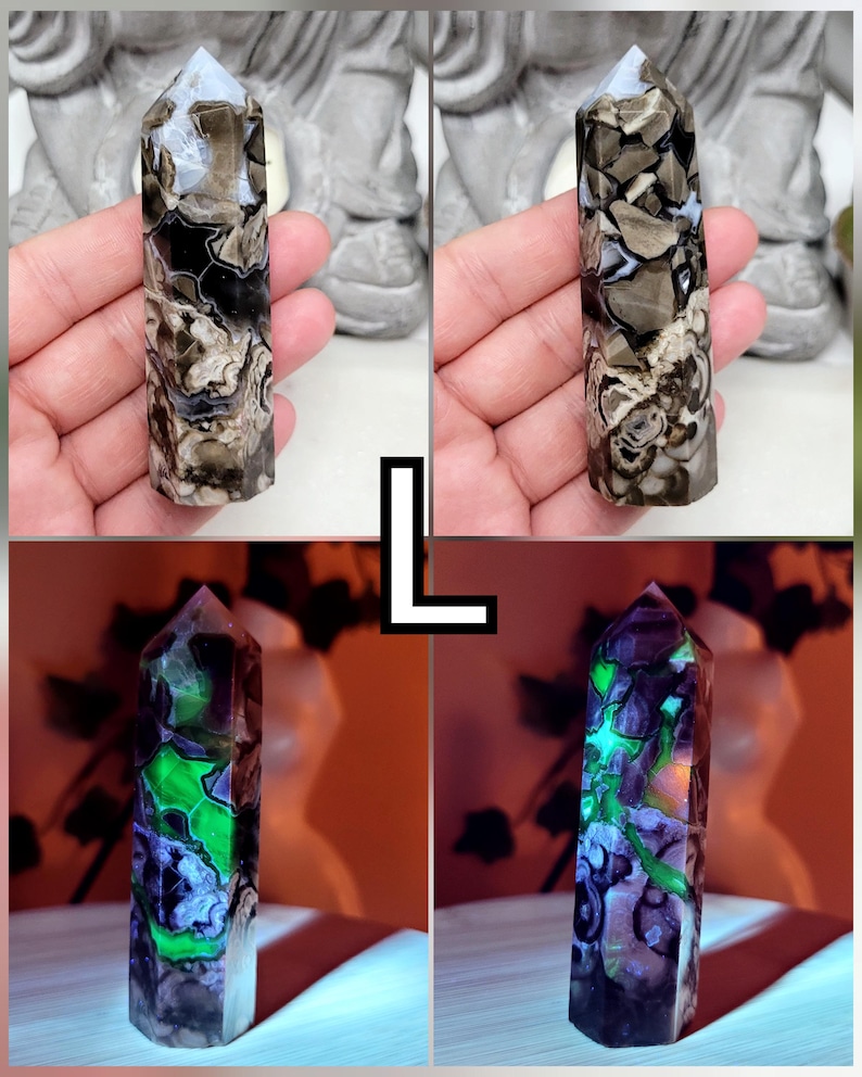 UV Volcano Agate Towers, Green Reactive Agate, Fluorescent Reaction ...