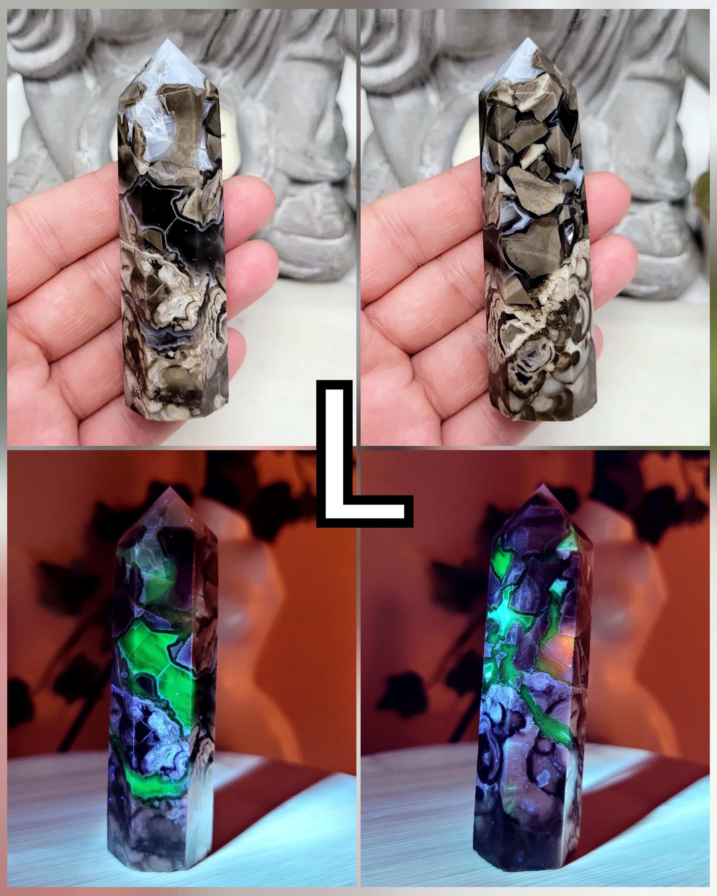 UV Volcano Agate Towers, Green Reactive Agate, Fluorescent Reaction ...