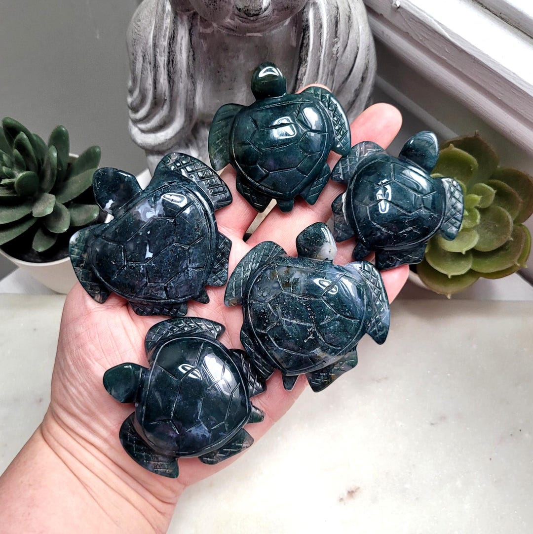 Moss Agate Sea Turtles, Hand-carved Turtle Carving, Love for Crystal ...