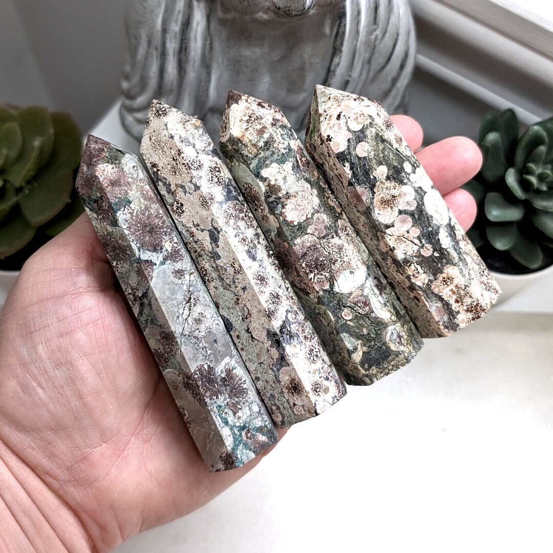 Green Flower Jasper, Sakura Jasper Points, Natural Jasper Stone ...