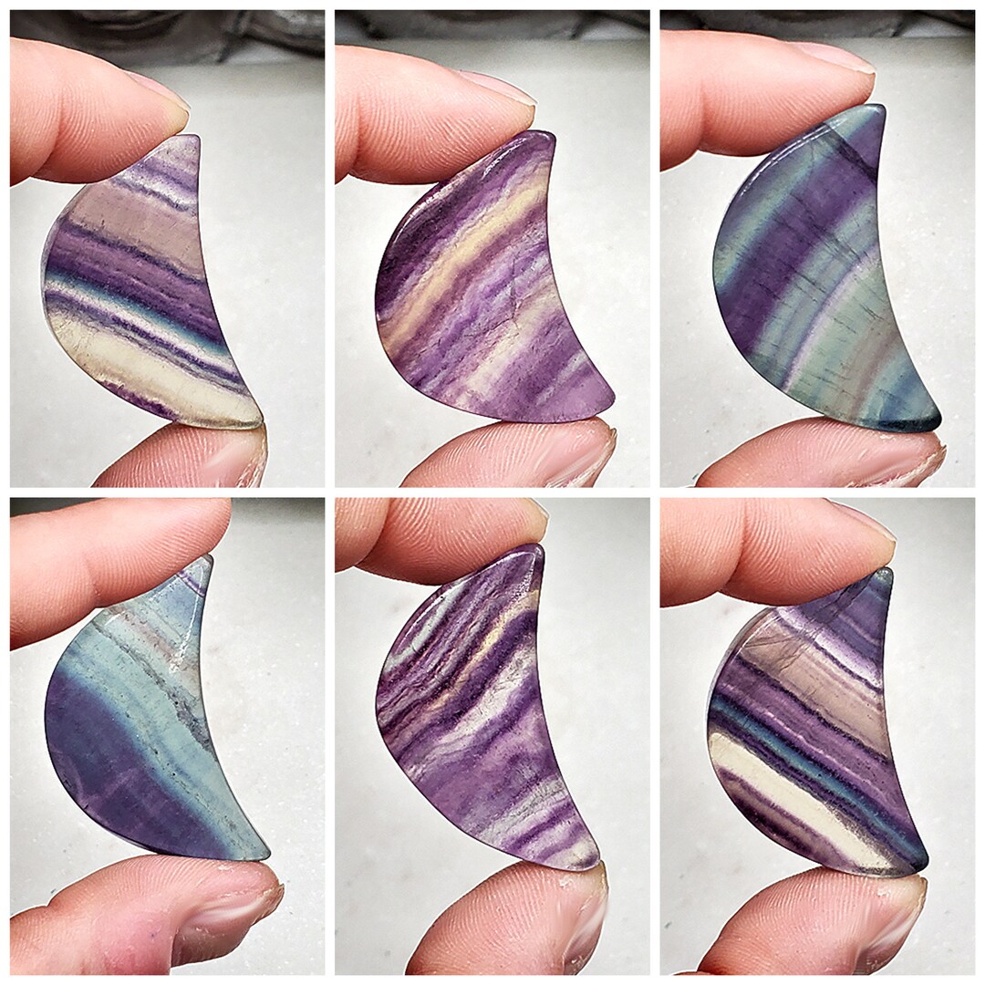 Candy Fluorite Moons, Colorful Banded Fluorite, Crescent Moon Carving ...