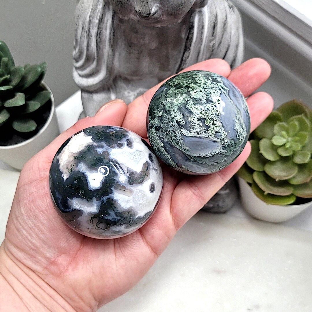 Moss Agate Sphere, Druzy Mossy Agate Spear, Natural Druzy Agate ...