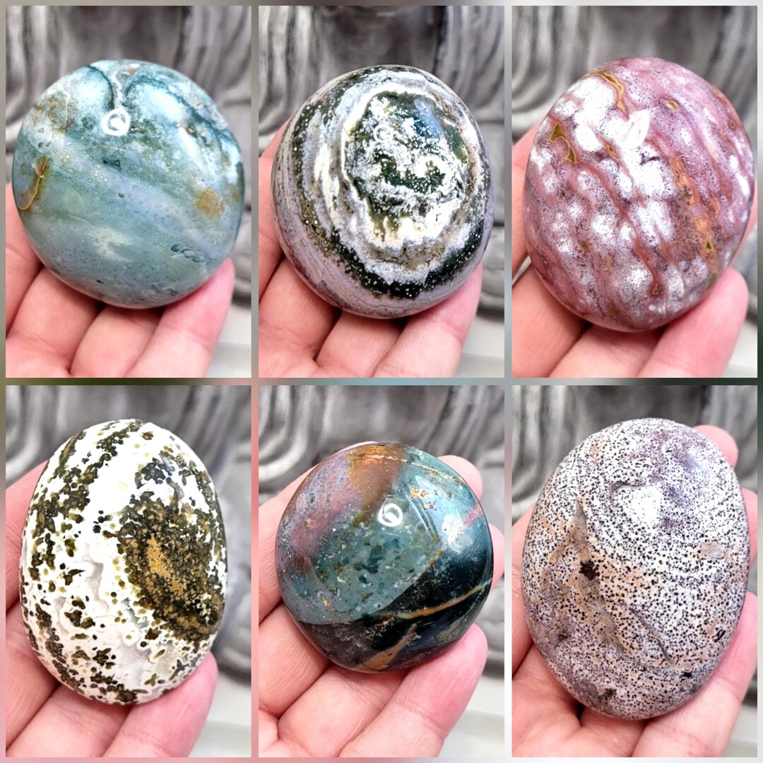 Colorful Ocean Jasper Palm Stones, Blue Jasper Stone, Crystal Pocket ...