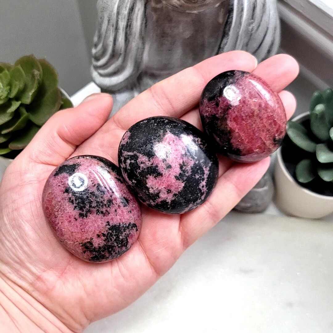 Rhodonite Palm Stones, Red Rhodonite Pocket Stone, Oval Polished Stone ...