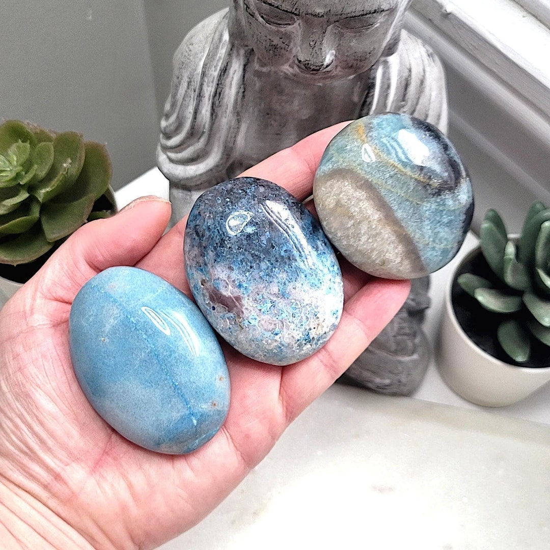 Trolleite Palm Stone, Blue Trolleite Worry Stone, Crystal From Brazil ...