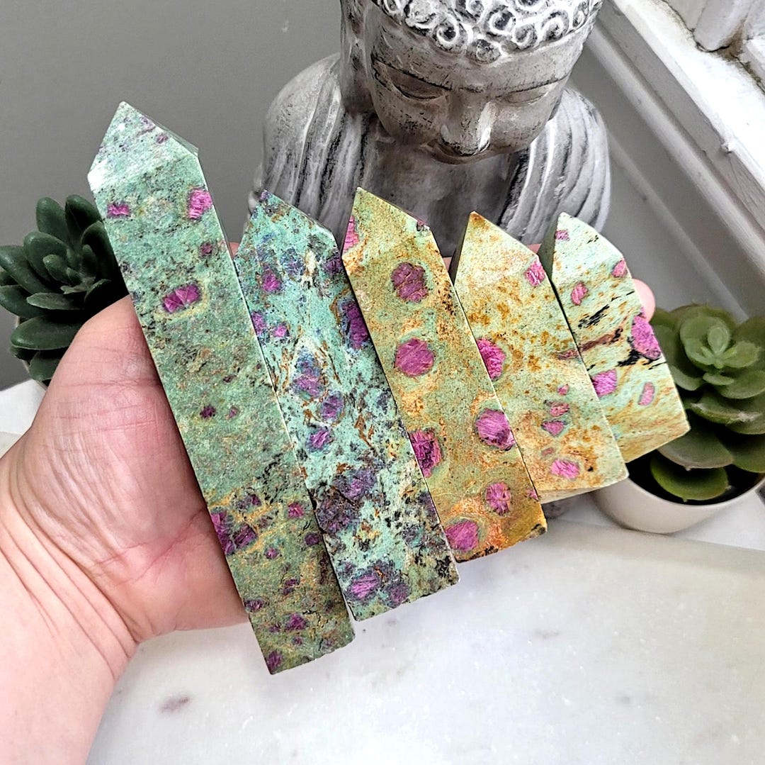 Ruby Fuchsite Towers, Fluorescent Ruby in Green Stone, Obelisk for ...