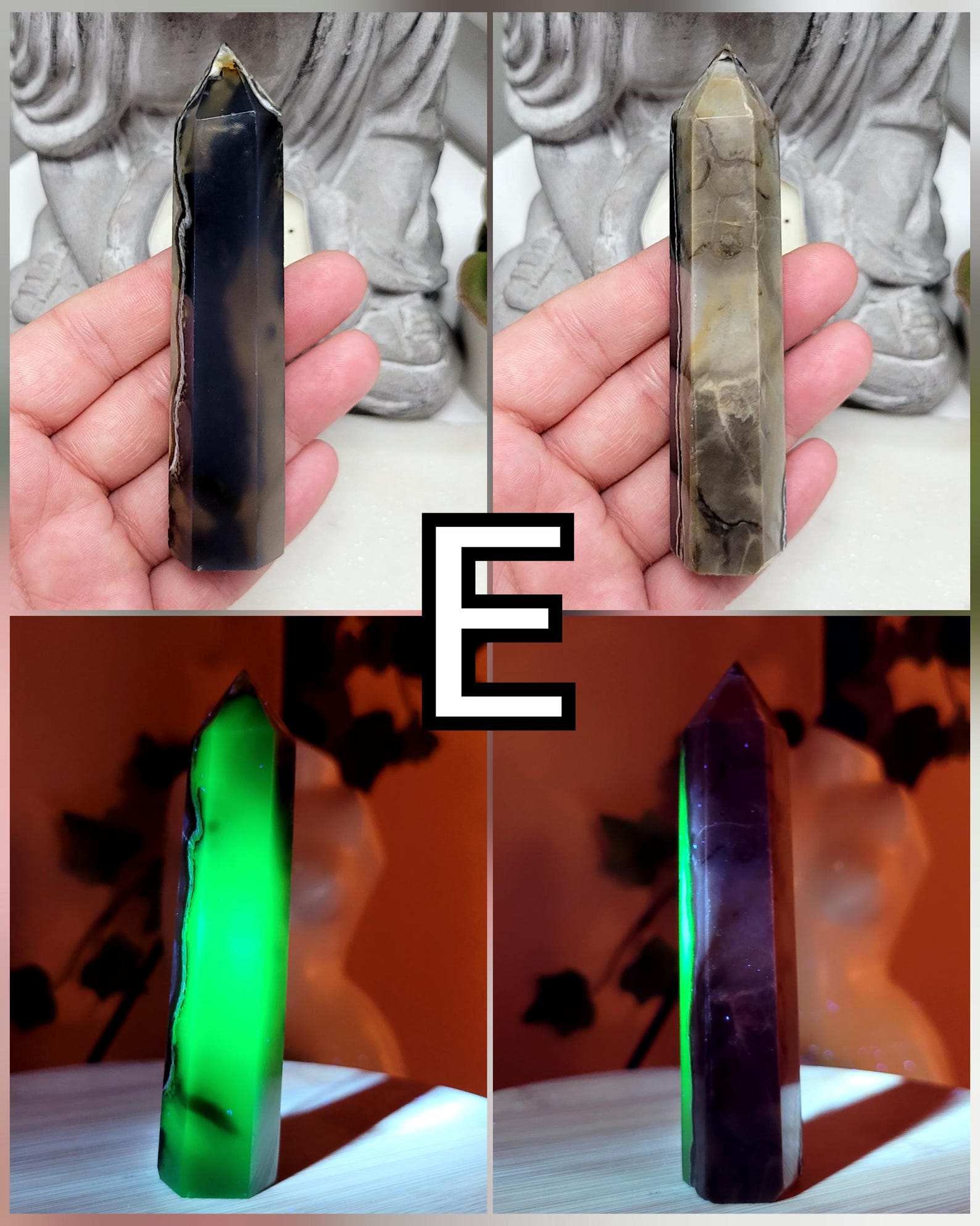 UV Volcano Agate Towers, Green Reactive Agate, Fluorescent Reaction ...