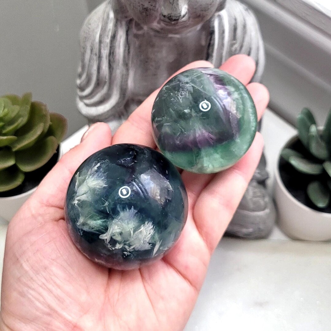 Feather Fluorite Spheres, Polished Fluorite Crystal Ball, Green and ...