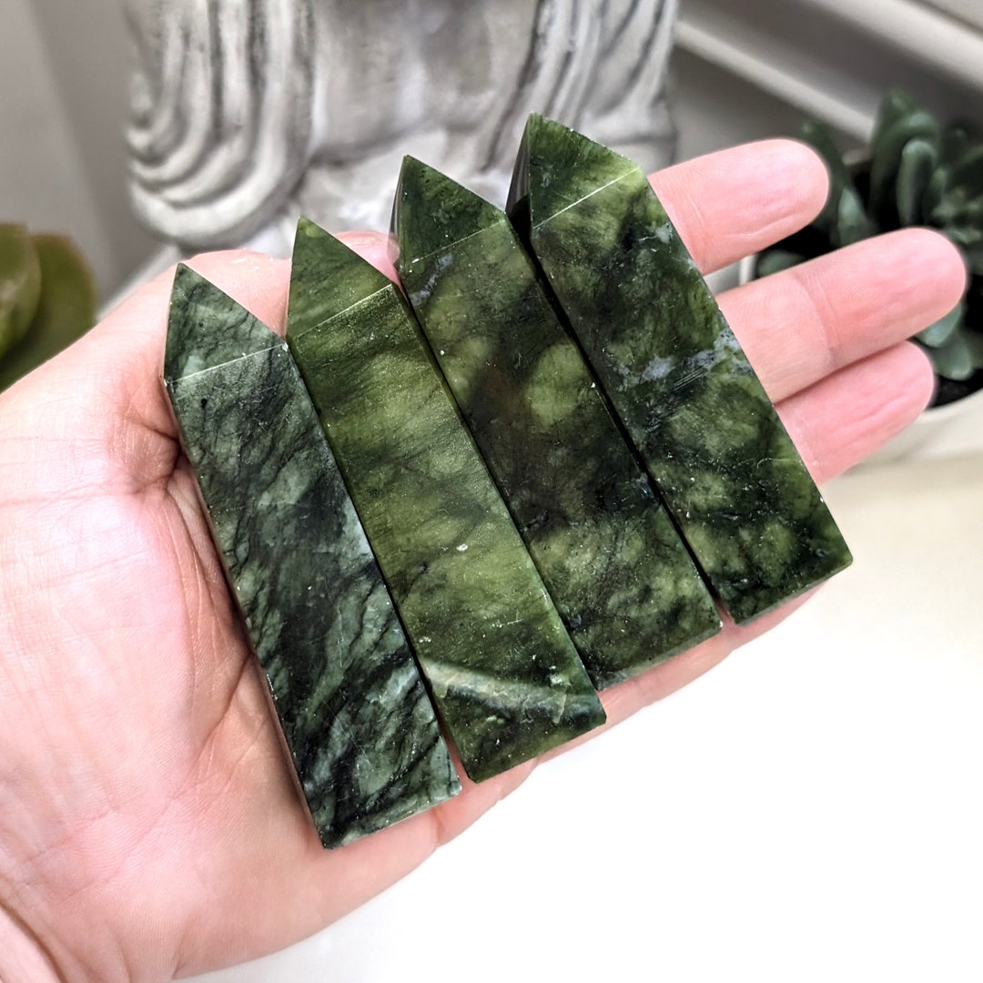 Nephrite Jade Towers, Small Green Jade Obelisks, Crystal Decoration for ...