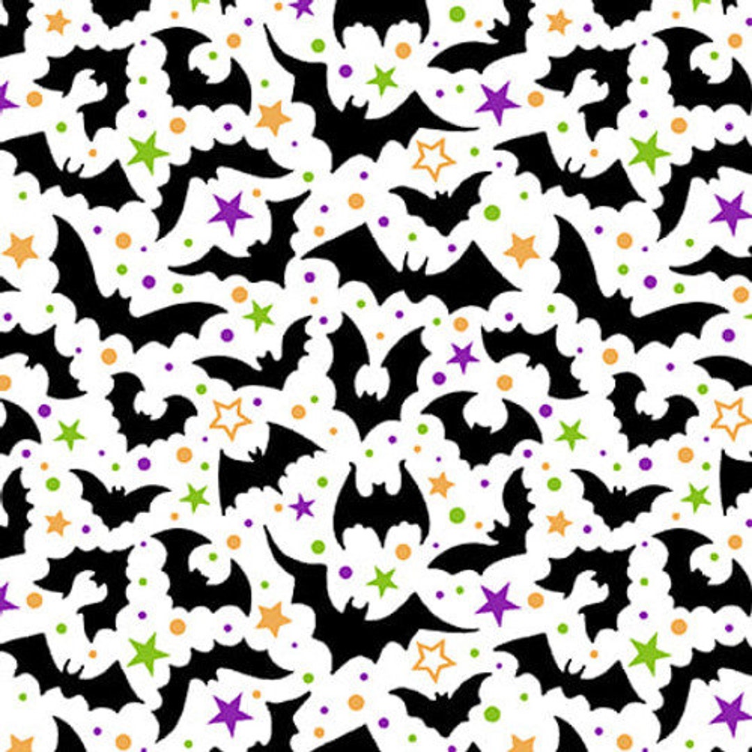 Hallowishes 3371-01 White, Bats, Stars, Dots, Blank Quilting, Fabric B ...