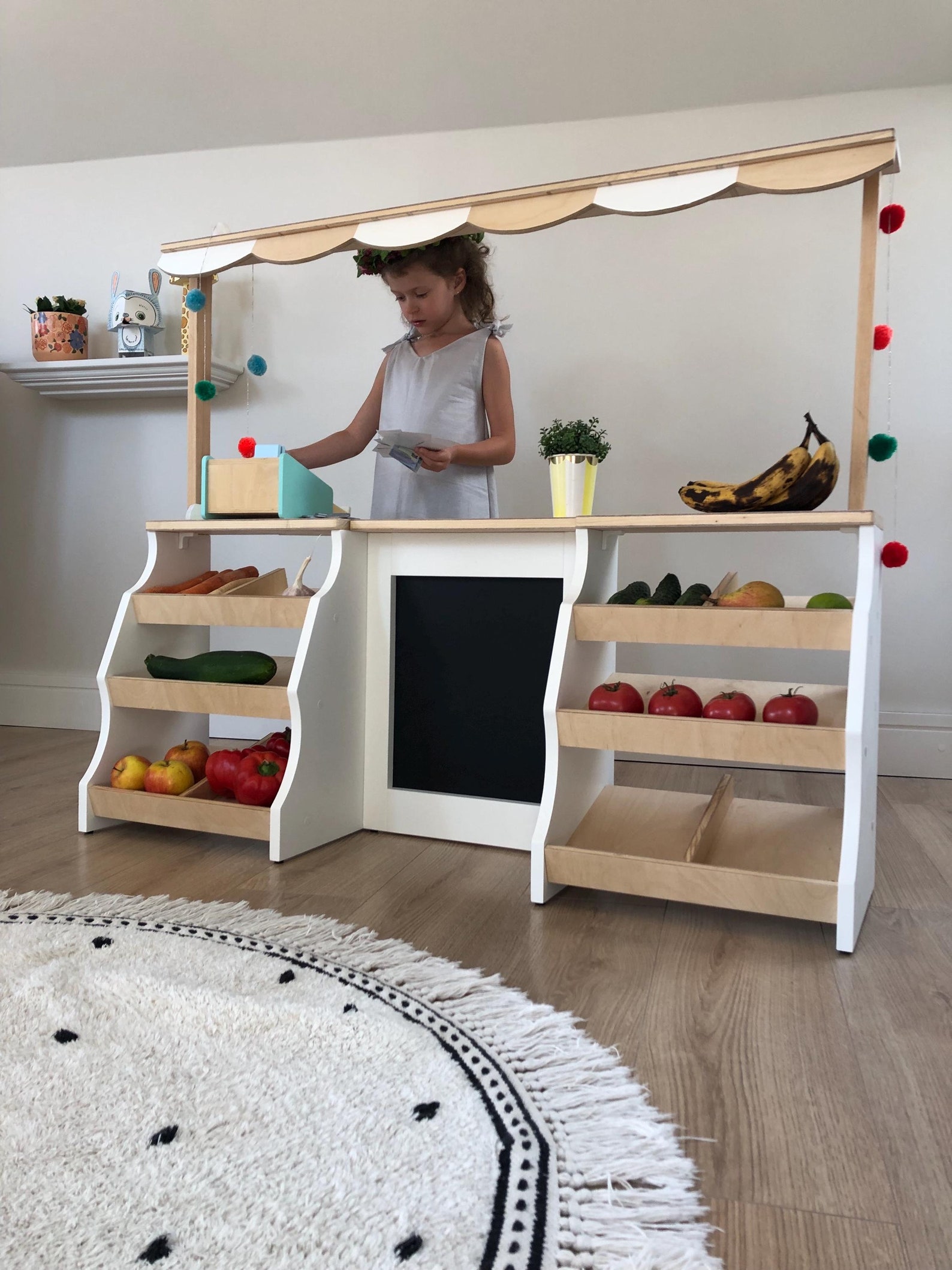 White Shop market stand for kids | Natural Customizable Market toy ...