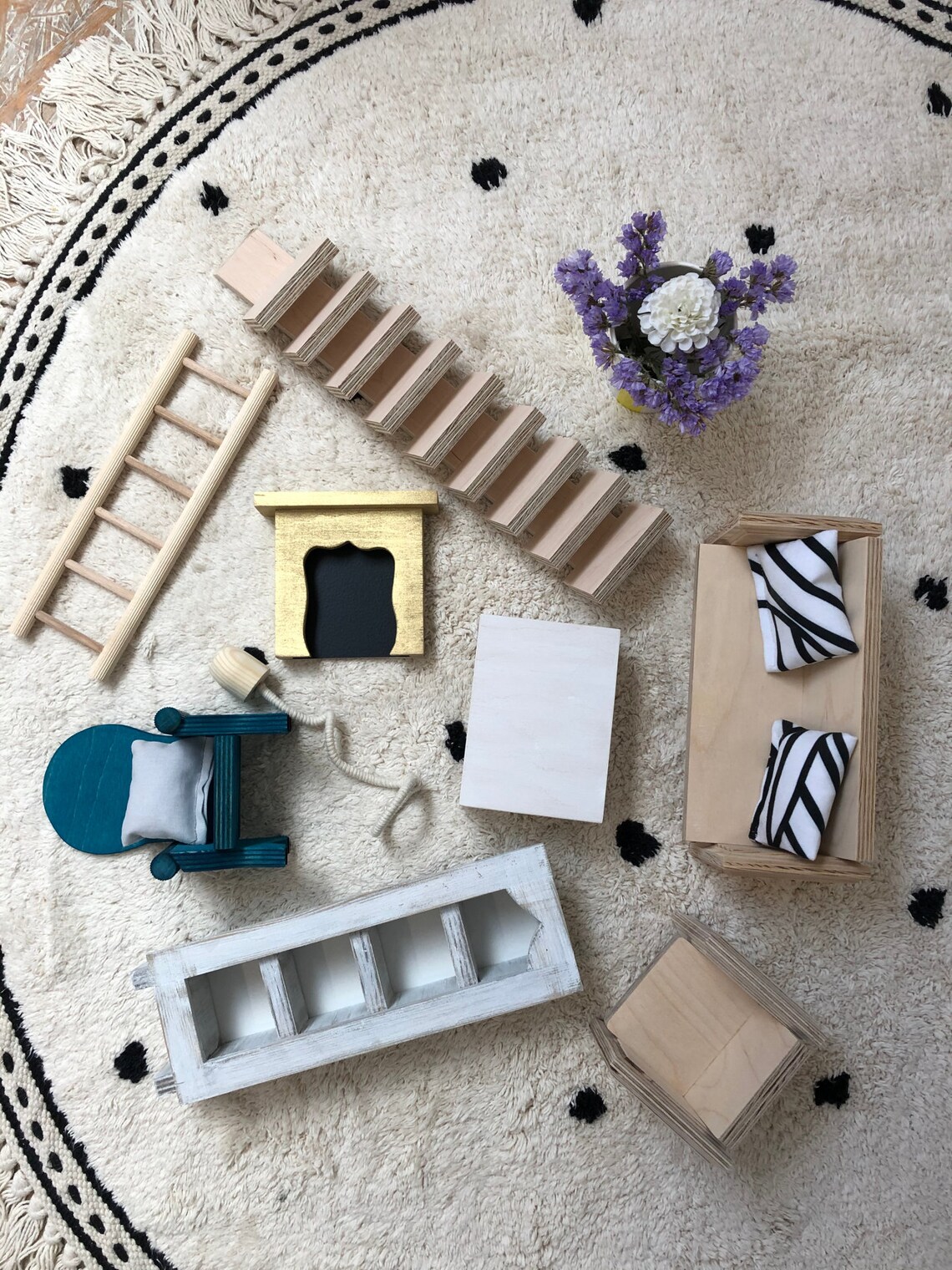 Cute Set of Mini Furniture for Pretend Play for a Dollhouse. Miniature ...