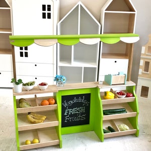 Wooden Market Set for Kids for Pretend Play. Unique Gift for Toddler ...