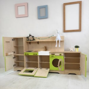 Handmade Wooden Kids Kitchen Set, Lime Green, Play Kitchen With ...