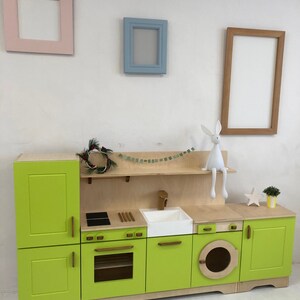 Handmade Wooden Kids Kitchen Set, Lime Green, Play Kitchen With ...
