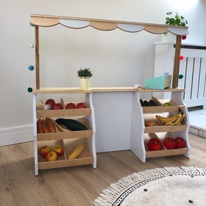 Handcrafted Wooden Shop Market Stand | Gray and Natural Customizable ...