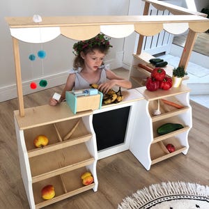 Handcrafted White Wooden Market Stand for Kids | Natural Customizable ...