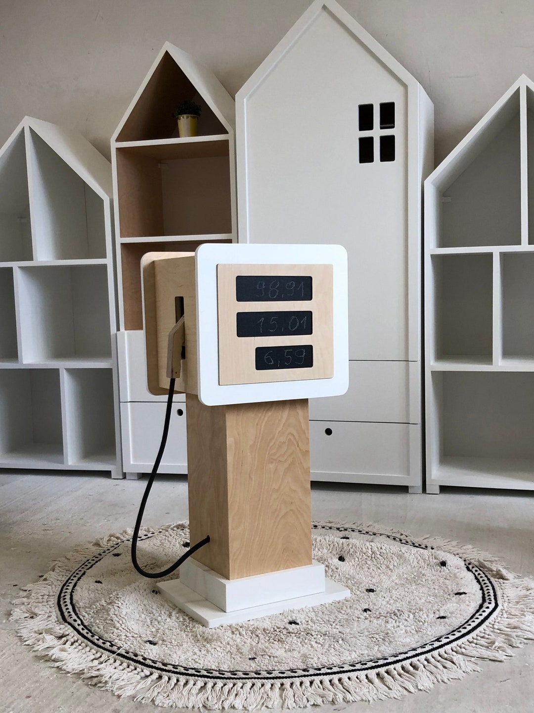 Handcrafted Wooden Gas Station Dispenser Miniature Toy for Young Motor ...