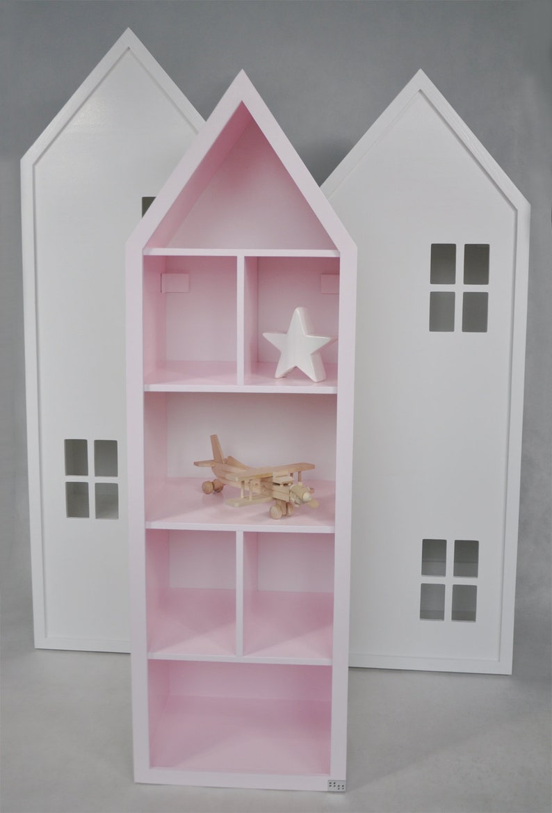 Pink Wooden House Bookcase, Small Bookcase With Shelves for a Child's ...