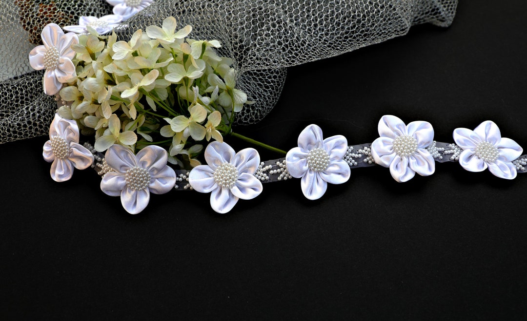 2 Pink or off White Cuttable Satin Pearl Beaded Flower Sold by Yard - Etsy
