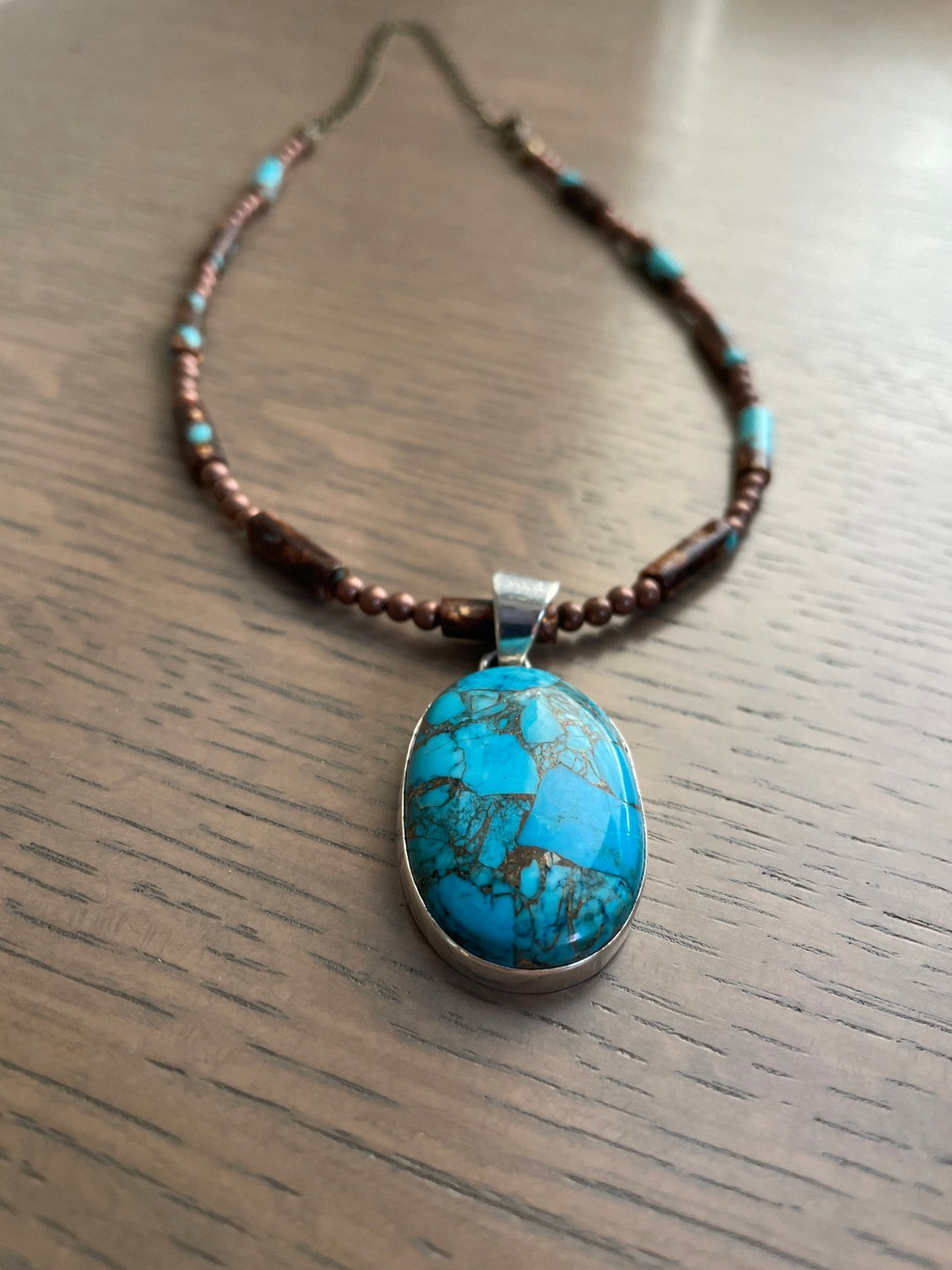 Turquoise Pendant in a Sterling Silver Setting on a 17.5 Imperial ...