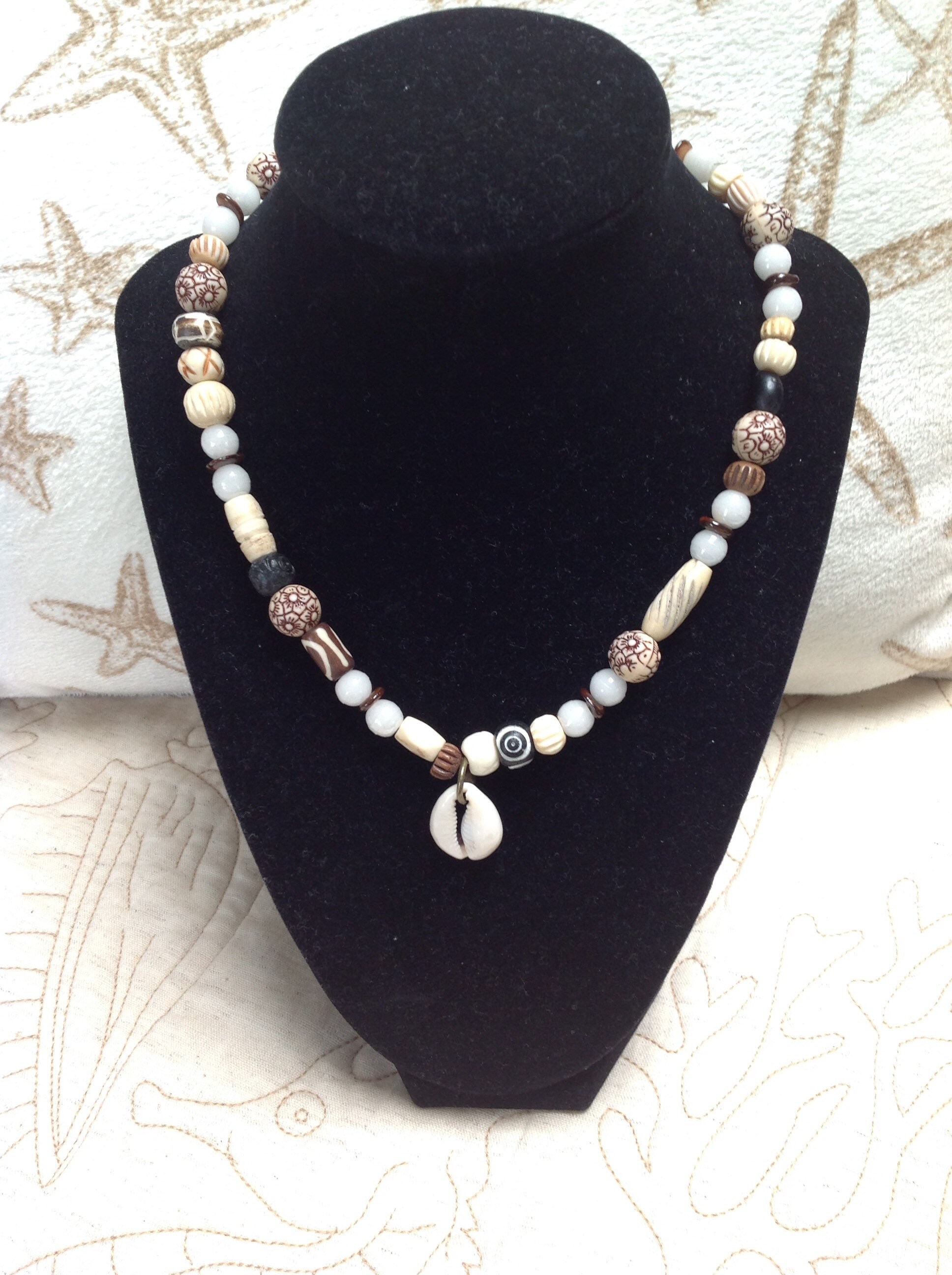 Cowrie Shell Necklace With African Bone Beads Artisan - Etsy