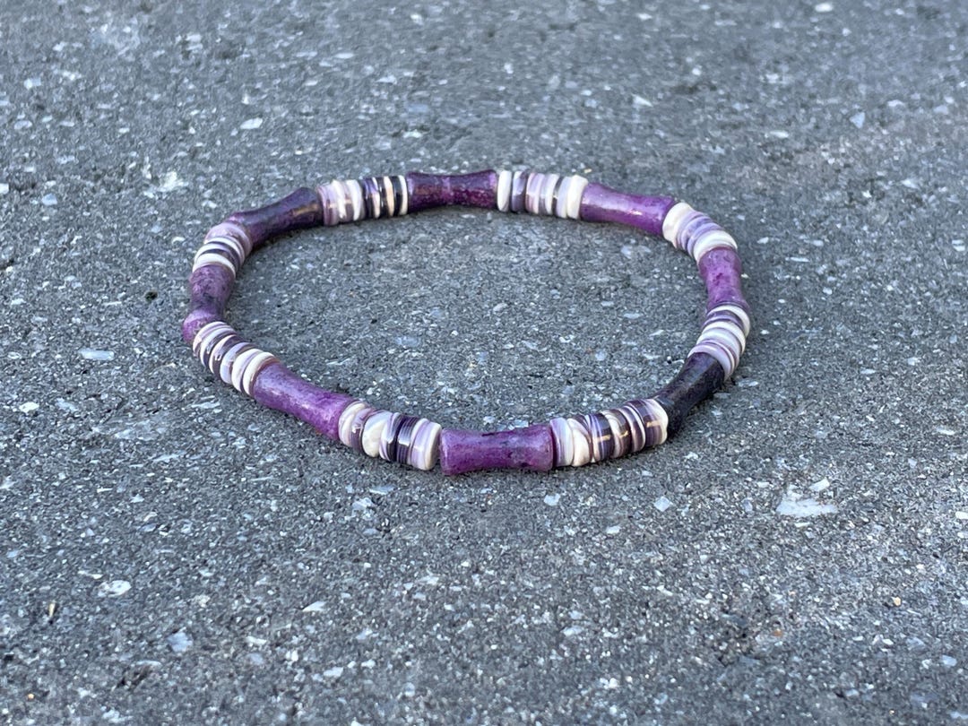 Wampum Quahog Stretch Bracelet With Dolomite Bamboo Beads 7.25 - Etsy