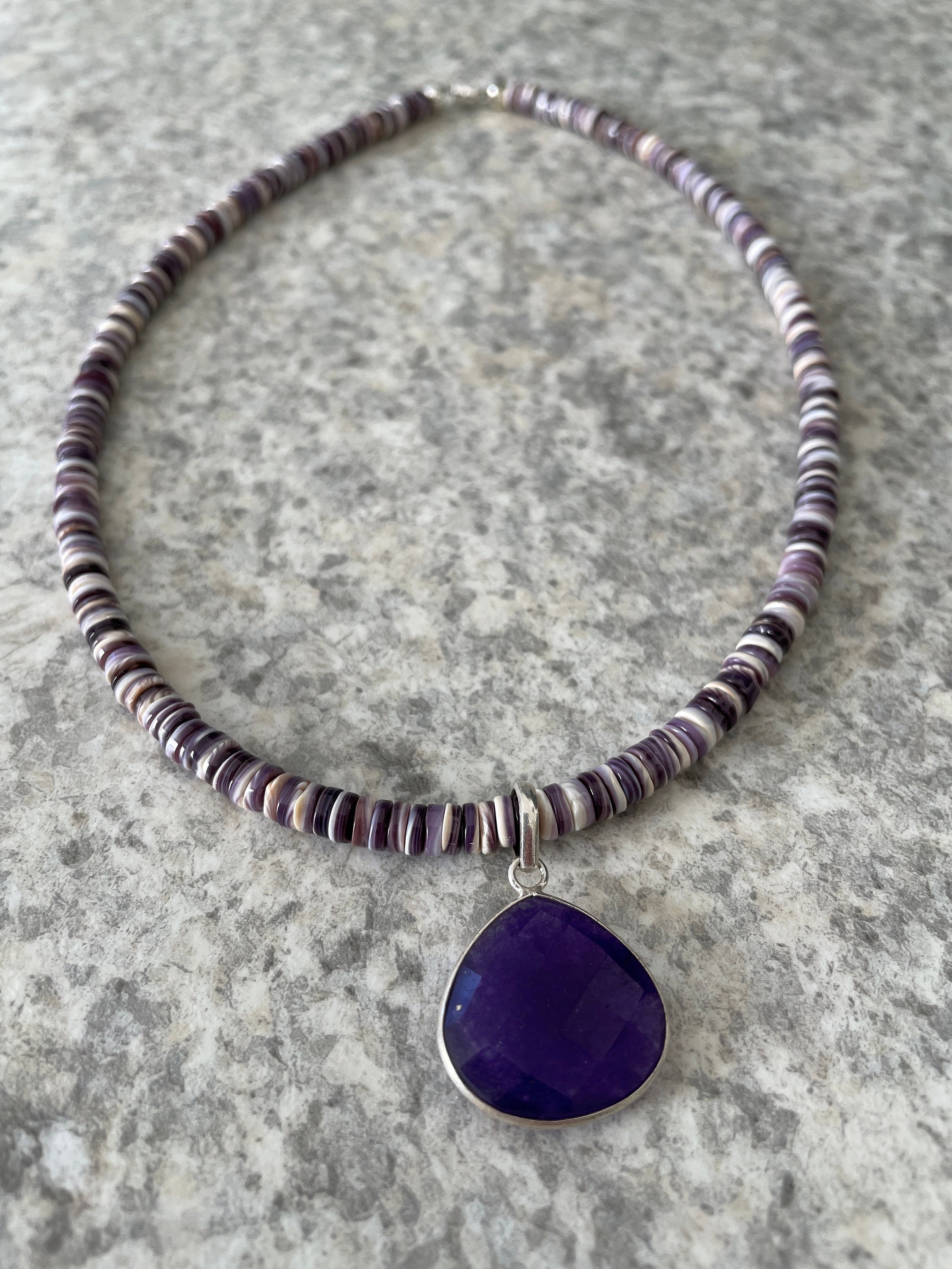 16 Heishi Wampum 6mm Necklace With Sparkling Amethyst Pendant Cape Cod ...
