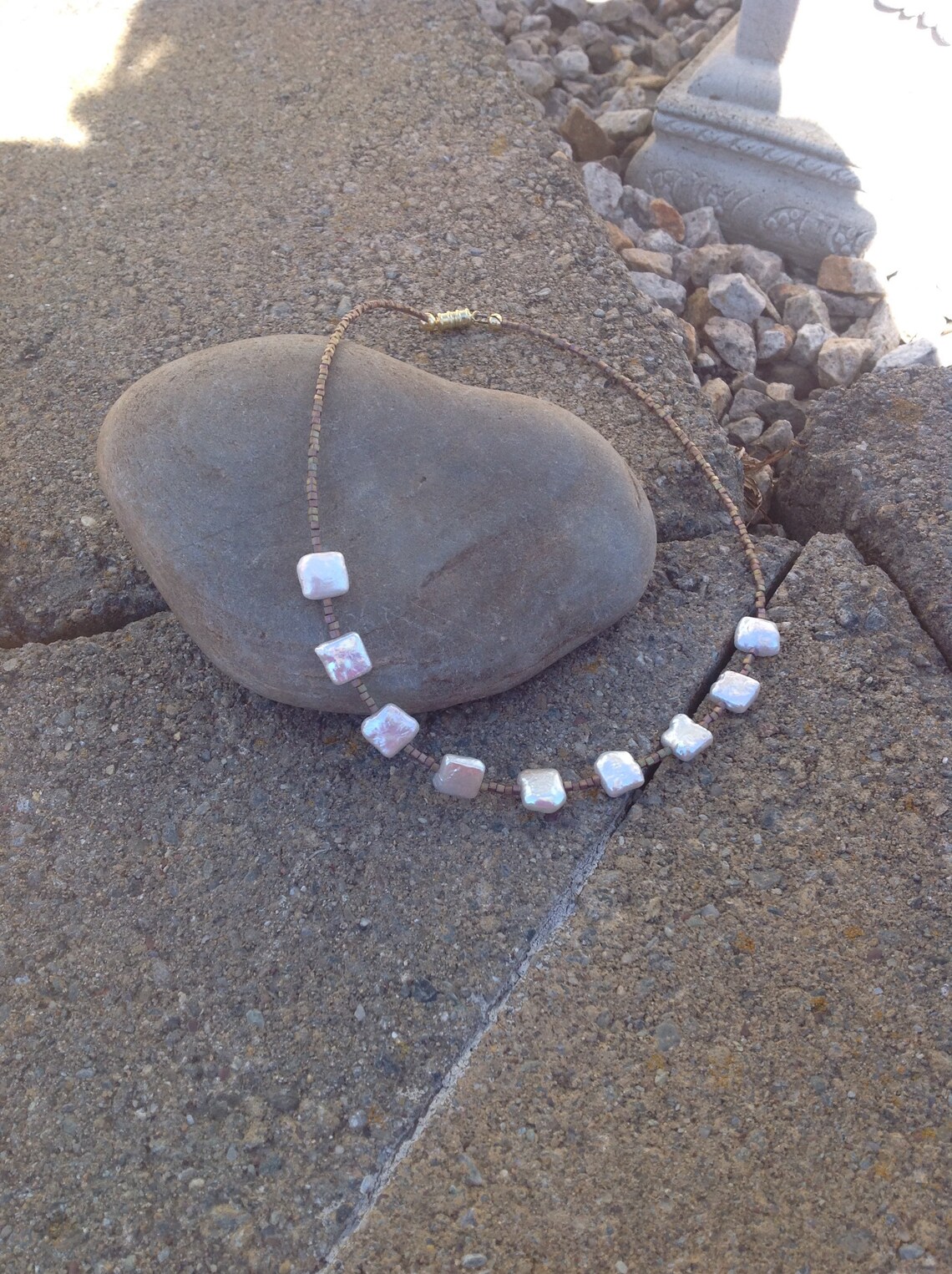 White Square Freshwater Pearl Necklace With Square Cut - Etsy