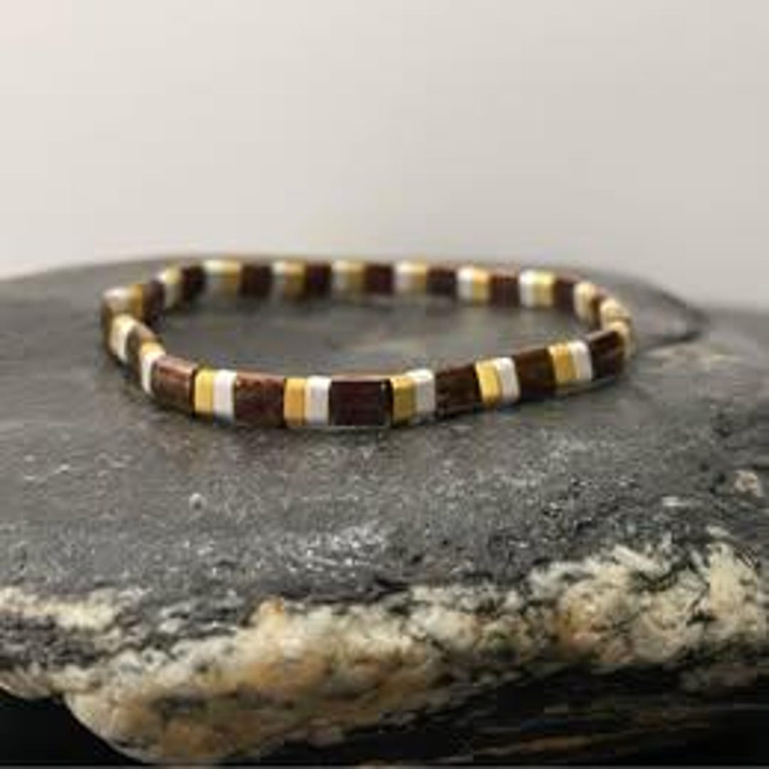 7” Tila / Tile Japanese Miyuki Stretch Bracelet - Matte Silver and Gold ...