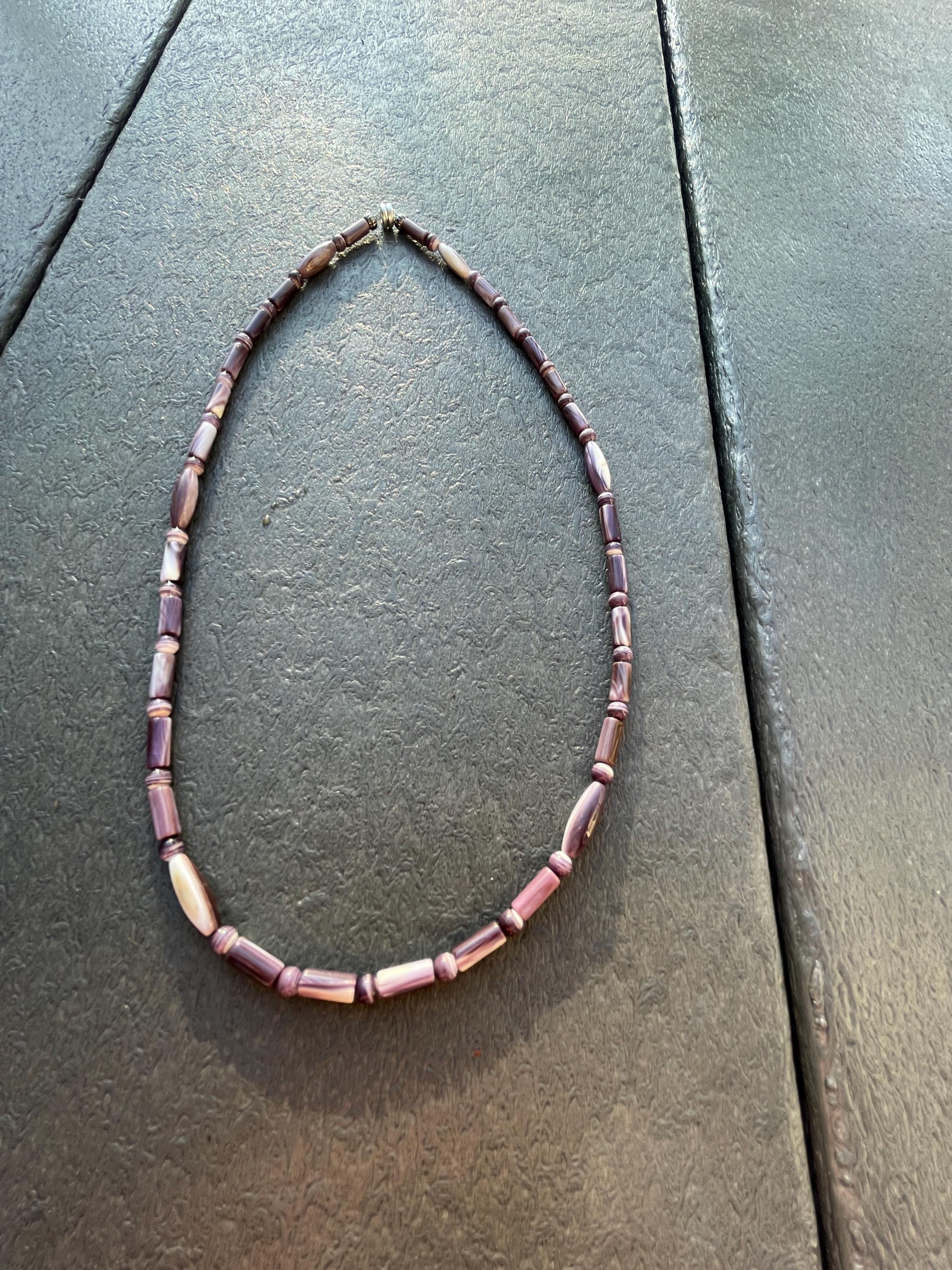 19” Native Wampum Hairpipe, Tube and Round Beaded Textured Necklace ...