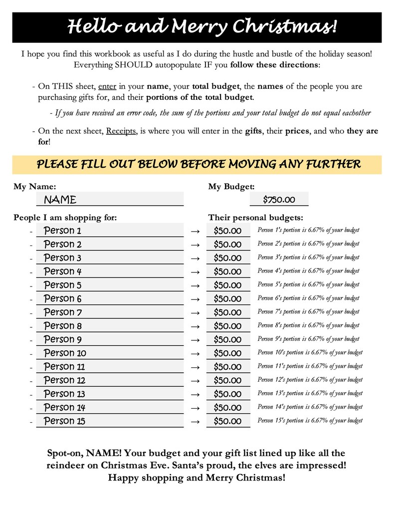 Christmas Budget Excel Template | Holiday Gift Tracker | Fully Editable ...
