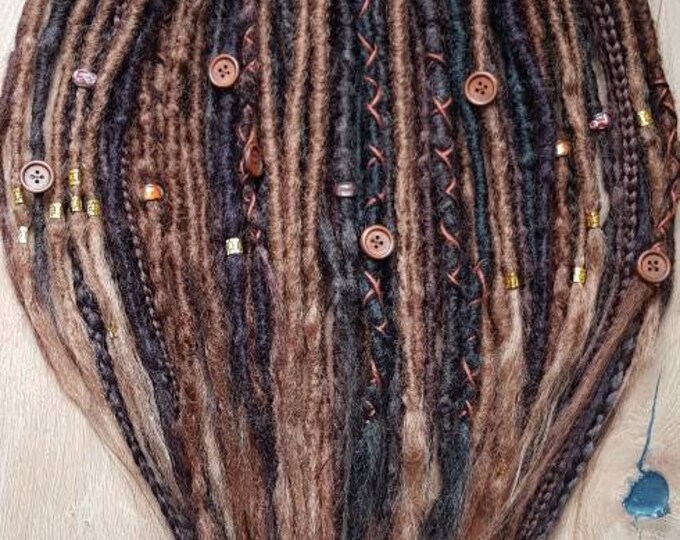 Full Set Dreads Extension Braids / Brown Mix / Decorated With Beads ...