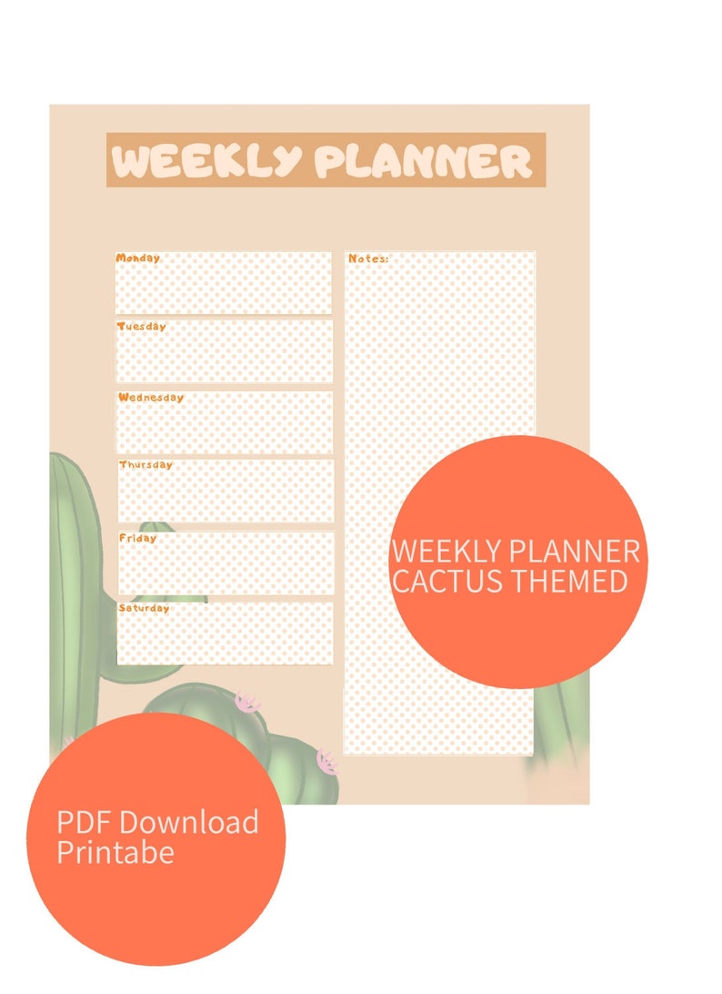 Cactus Themed Printable Weekly Planner Weekly Schedule | Etsy