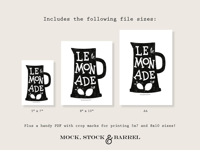 Printable Modern Farmhouse Art Decor, Lemonade Print in Black and White ...