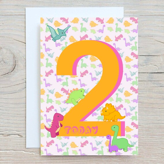 2nd Birthday Dinosaur Greetings Card - Etsy