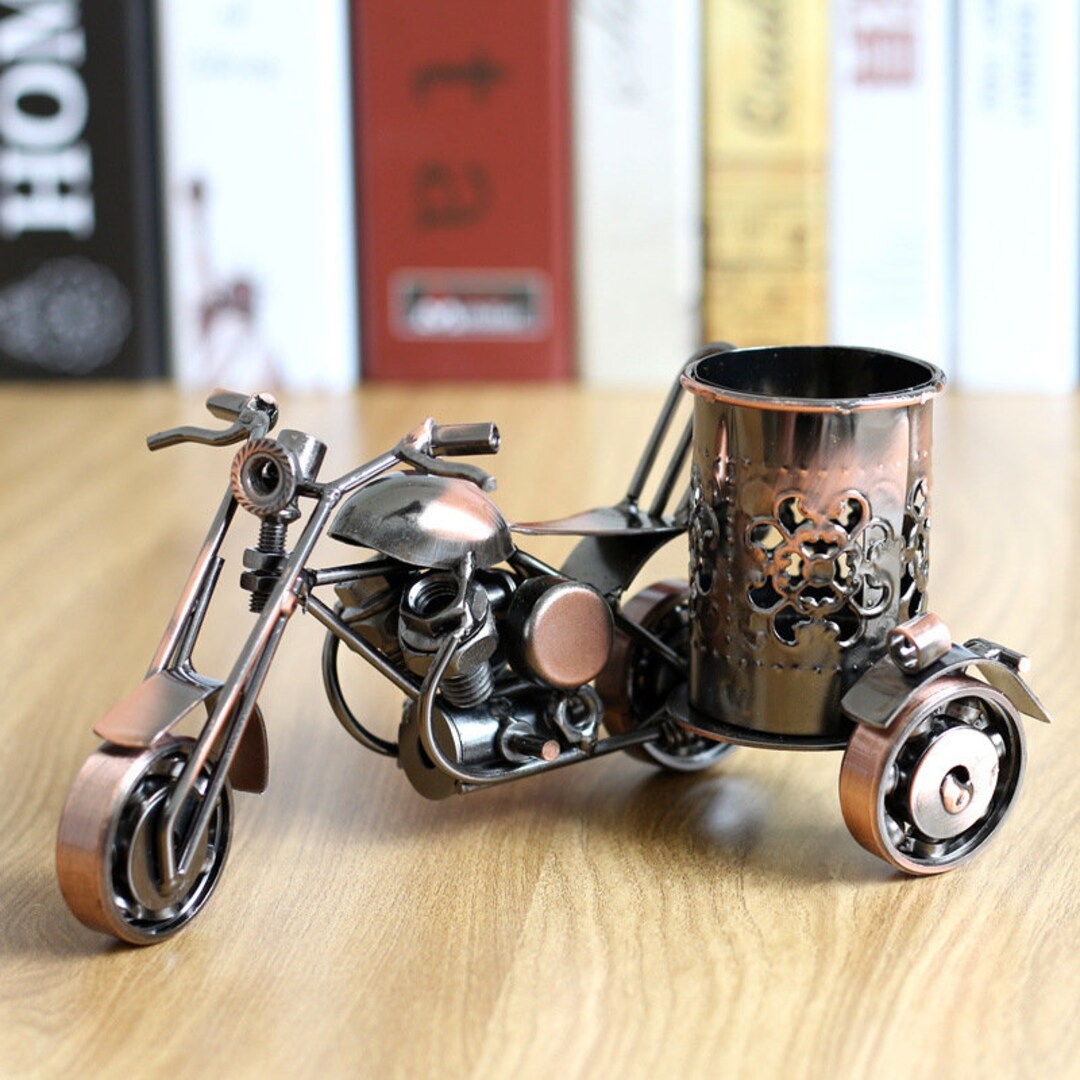 Retro Motorcycle Pen Holder, Desktop Decoration, Birthday Gift, Fathers ...