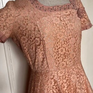 Vintage Pink Lace Dress- 1950’s Sequin Retro Flare Style - Etsy