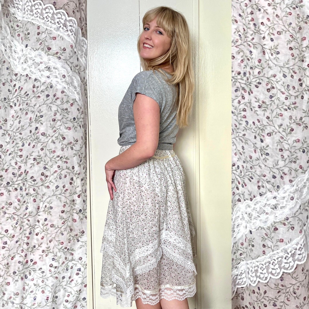 Vintage 70s White Handkerchief-hem Floral Gunne Sax Midi Skirt Small - Etsy