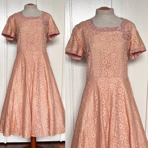 Vintage Pink Lace Dress- 1950’s Sequin Retro Flare Style - Etsy