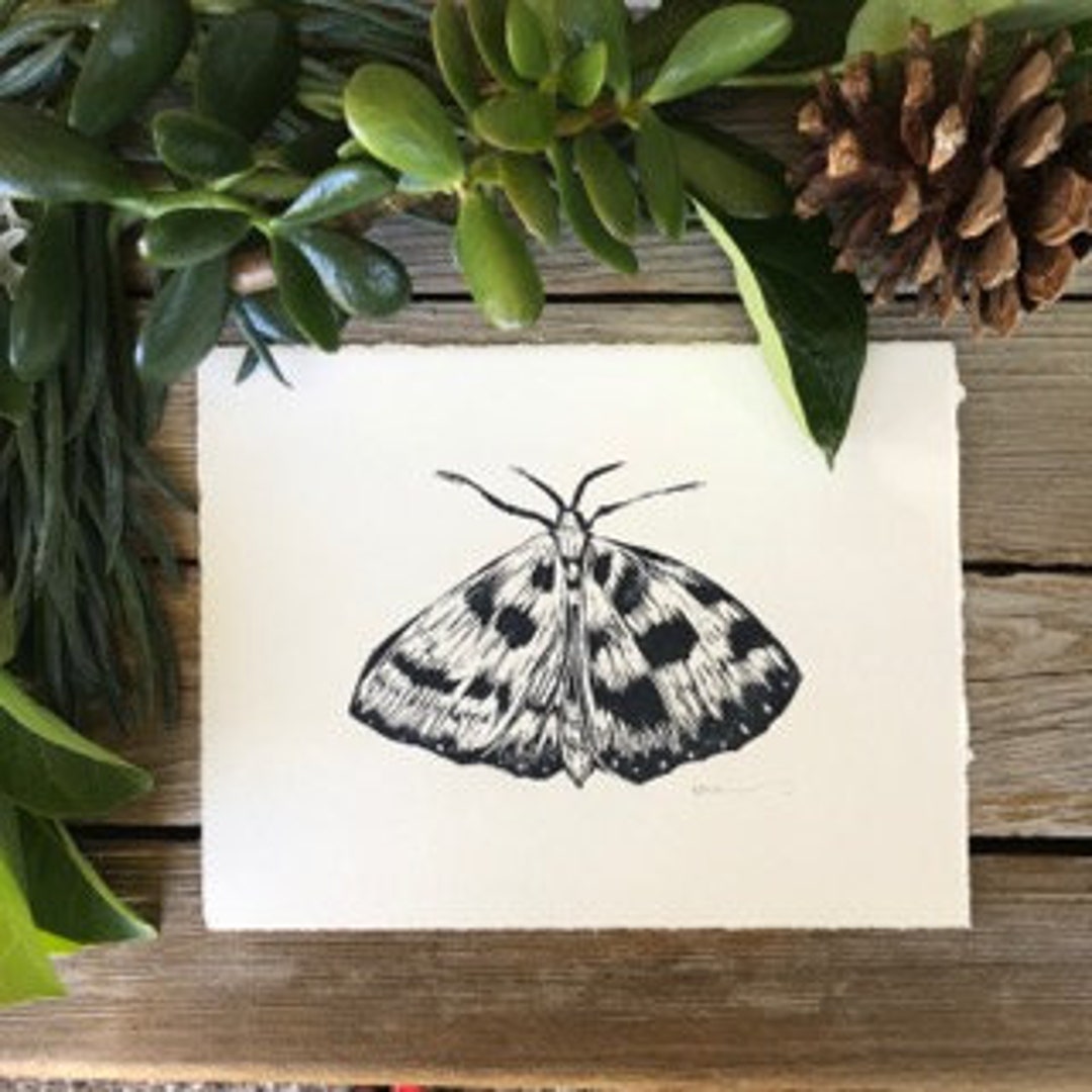 The Moth Print, Original Handprinted Linocut, Minimal Wall Art, Black ...