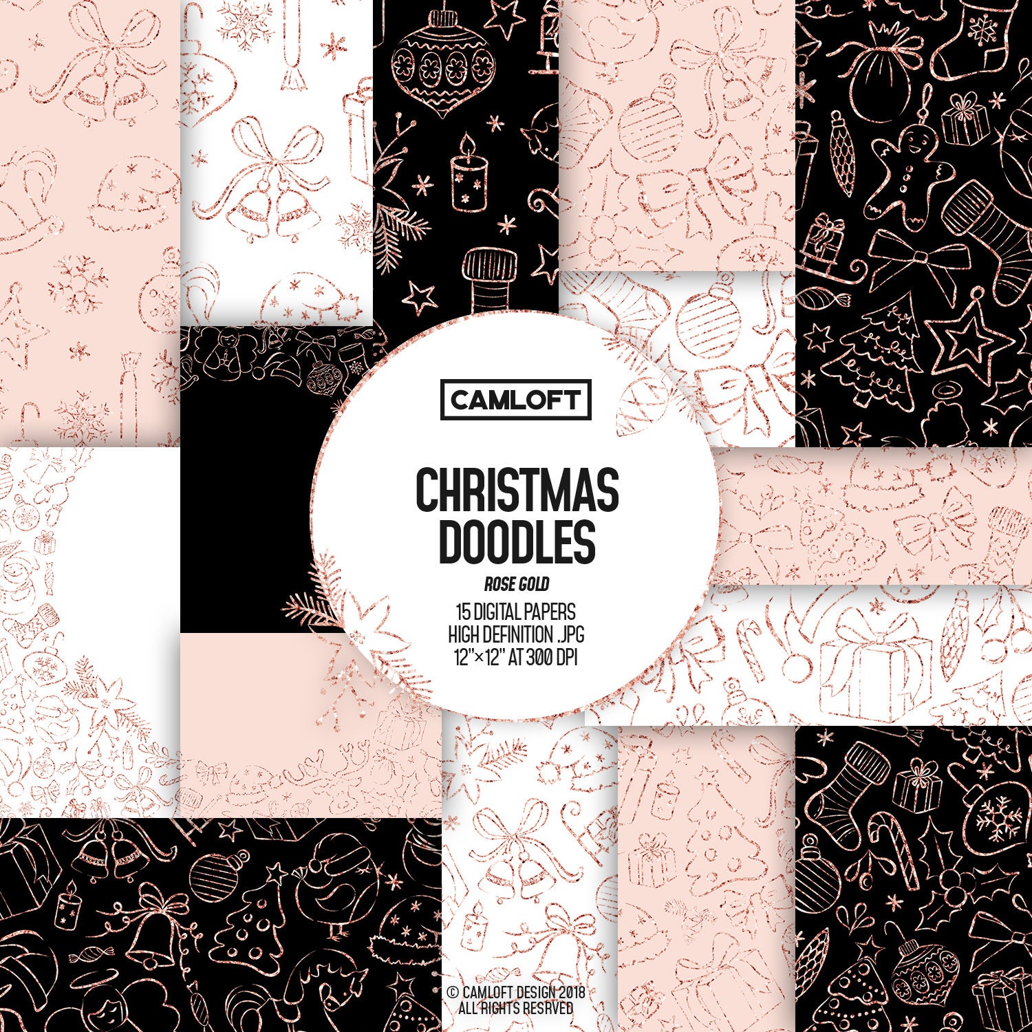 Christmas Glitter Patterns, Doodle Digital Papers, Winter Doodles ...