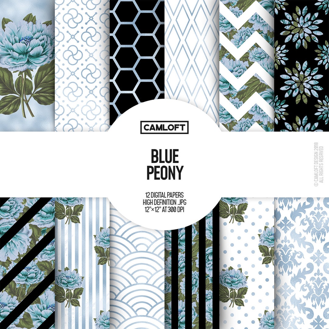 Blue Floral Digital Paper, Blue Flower, Blue Foil Digital Paper, Floral ...