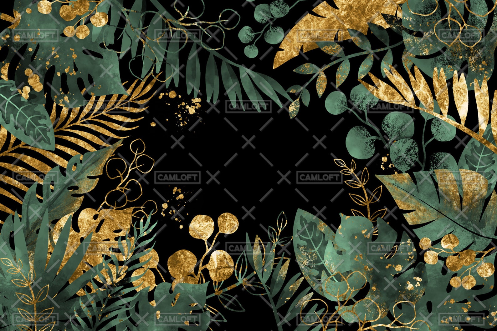 Tropical Leaves Clipart, Green and Gold Leaves, Gold Texture Leaves ...