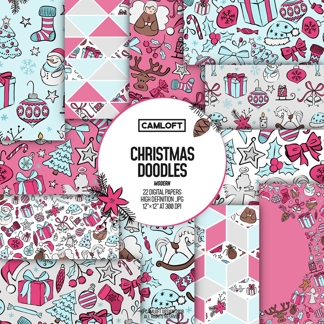 Christmas Doodle Patterns, Doodle Digital Papers, Winter Doodles ...