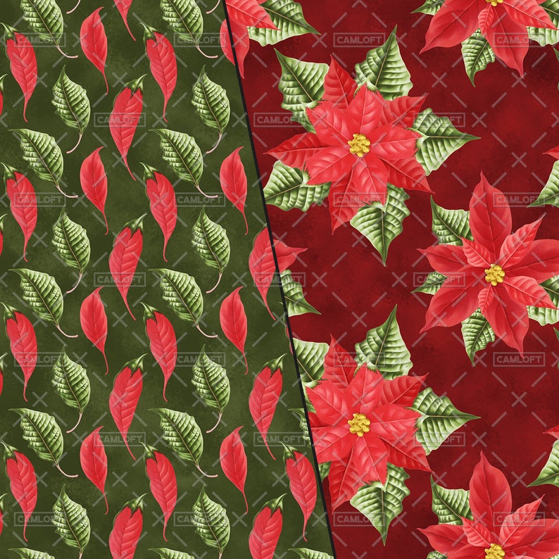 Poinsettia Digital Paper, Poinsettia Pattern, Christmas Pattern, Winter ...
